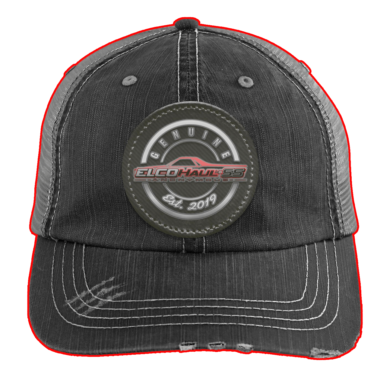 “Genuine ELCOHaulicSS” Distressed Trucker Cap – ELCOHaulicSS Anonymous